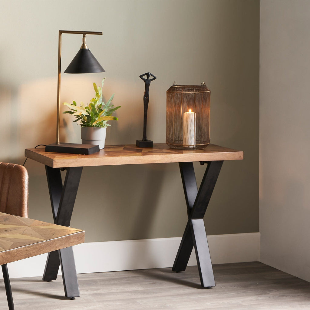 Recycled Wood and Brass Metal Console Table Console Table