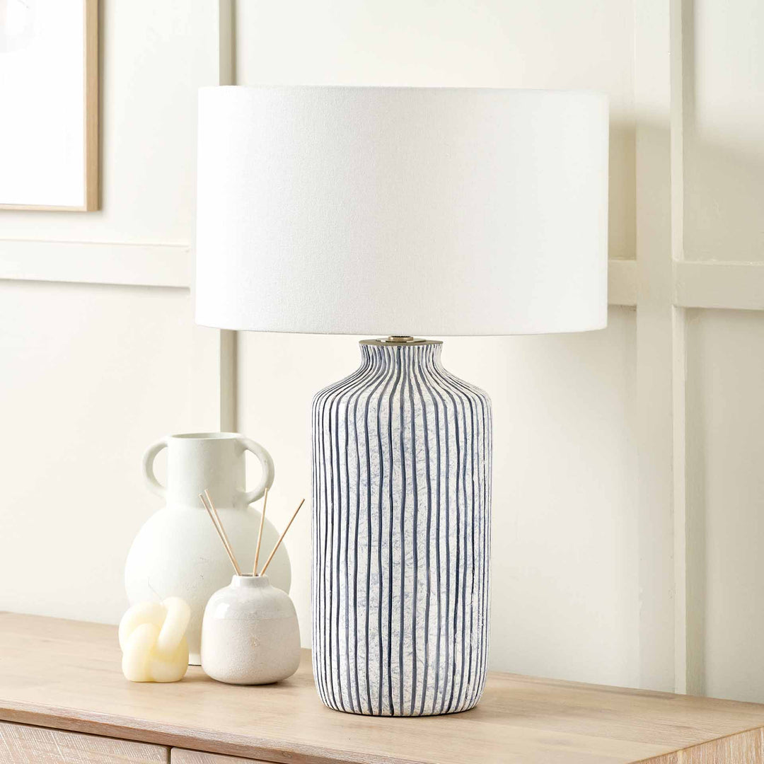 Blue and White Striped Stoneware Table Lamp | Lighting