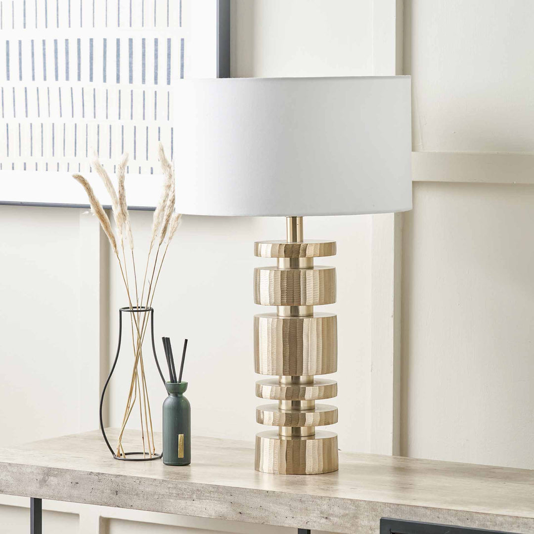 Champagne Gold Metal Stacked Cylinder Table Lamp | Lighting | Rūma