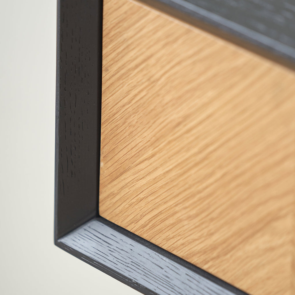 Rhylie Black and Natural Chevron Oak Wood Console Table | Furniture