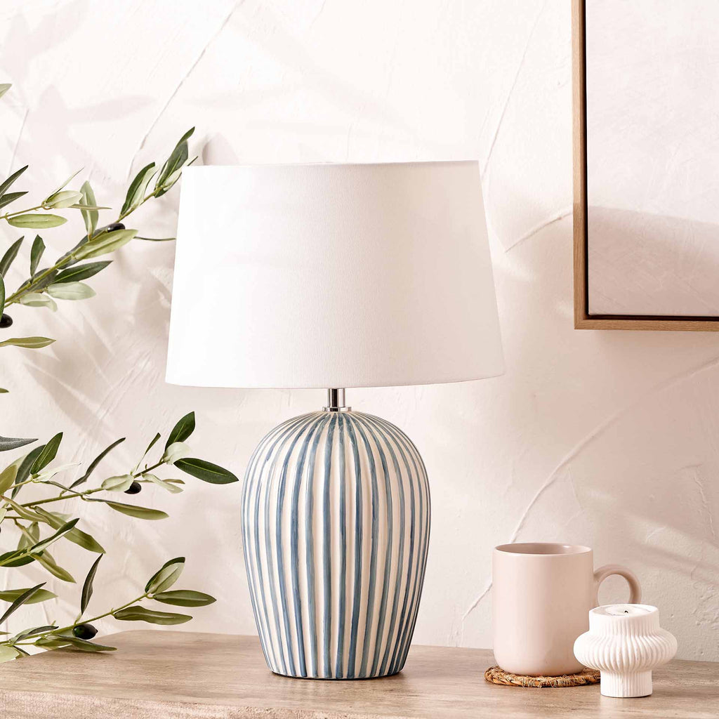 Blue and White Stripe Ceramic Table Lamp | Lighting