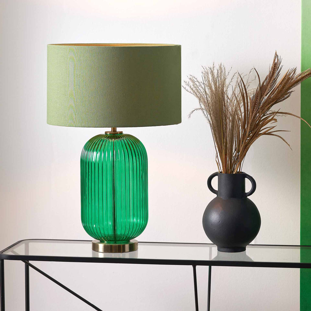 Designers Guild Varese Emerald Ribbed Glass Table Lamp | Lighting