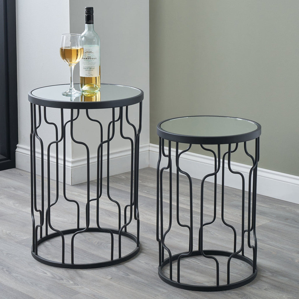 Mirrored Glass and Graphite S/2 Round Tables | Furniture