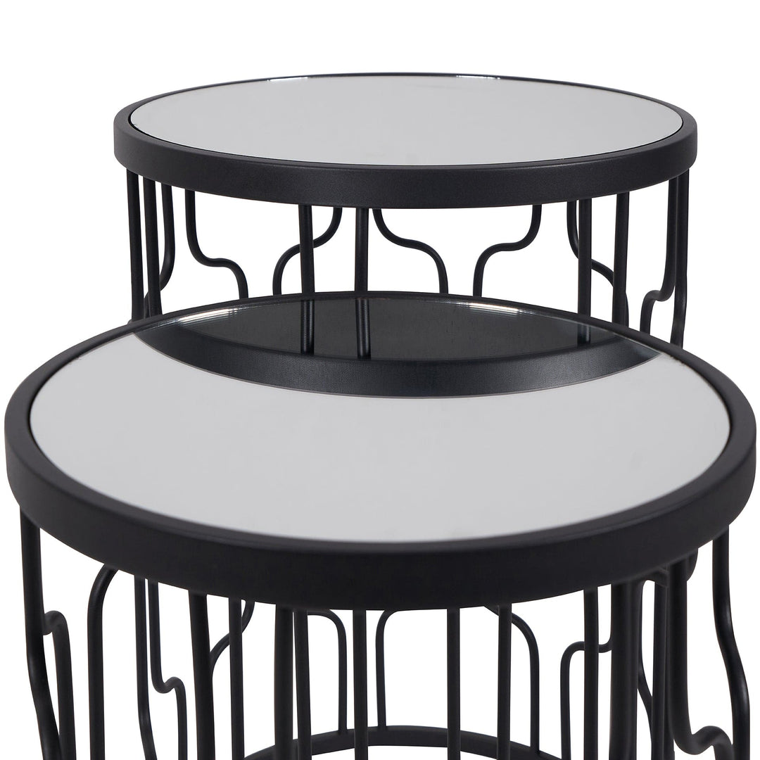 Mirrored Glass and Graphite S/2 Round Tables | Furniture | Rūma