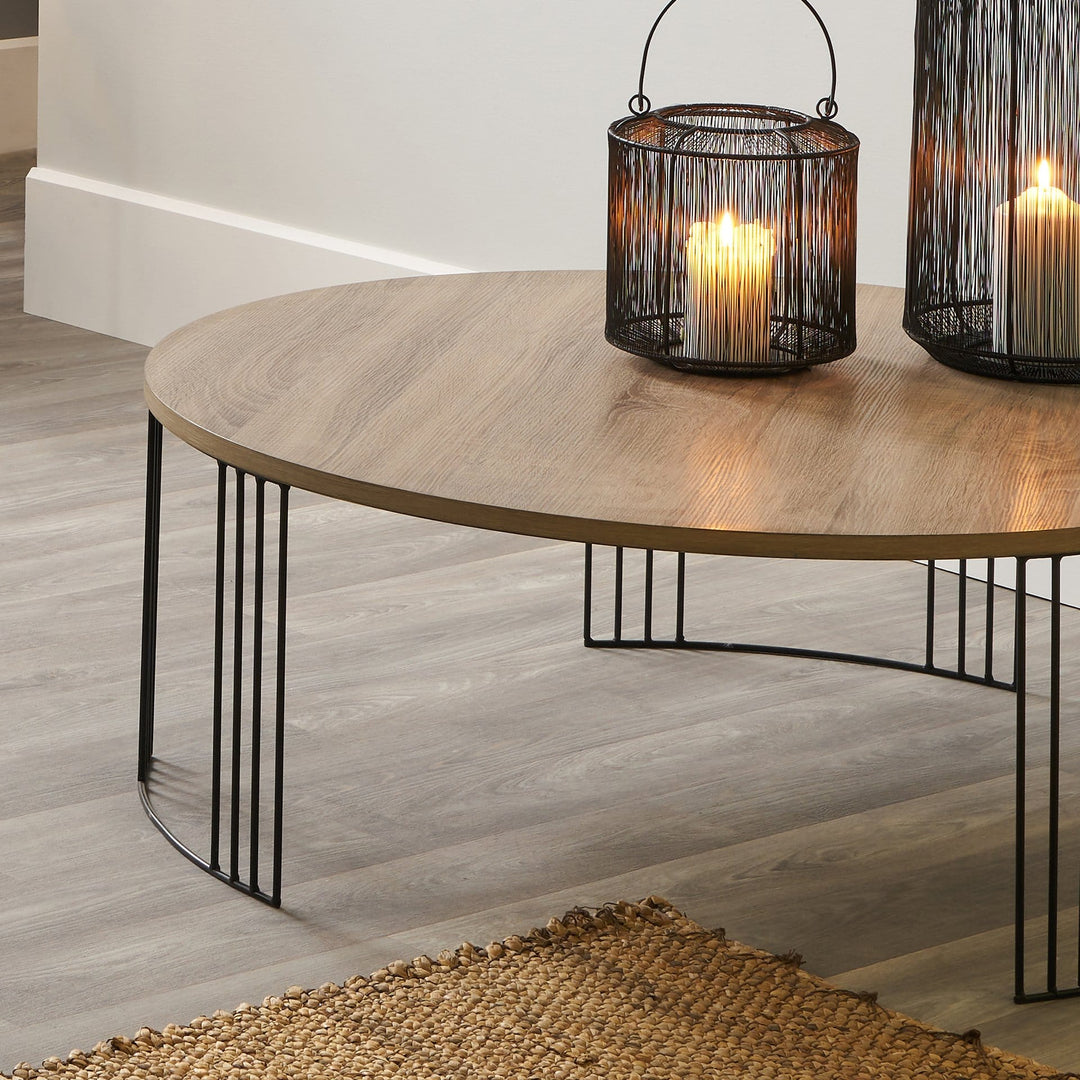 Dark Wood and Black Metal Round Coffee Table | Furniture | Rūma