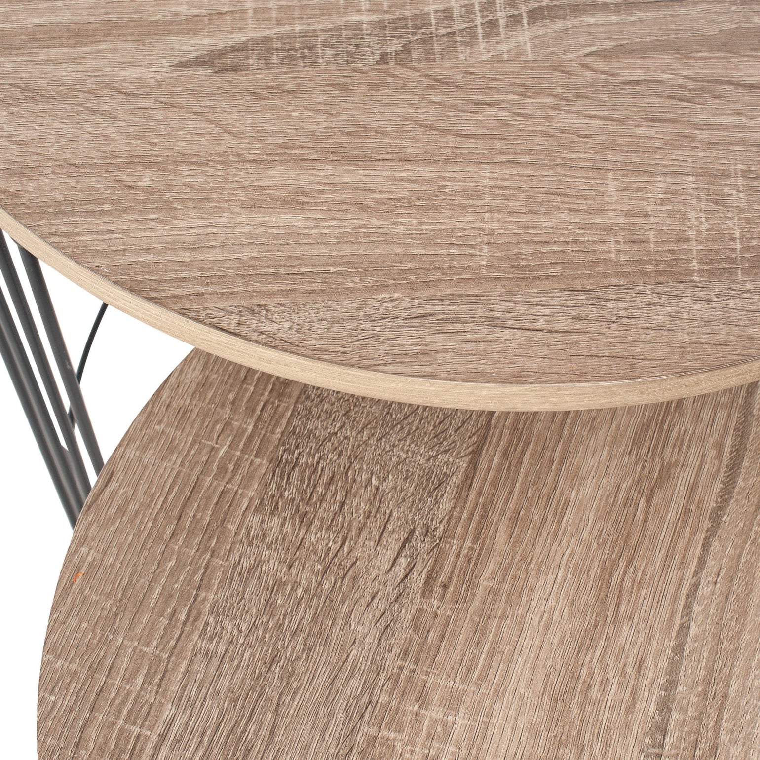 Dark Wood and Black Metal S/2 Round Side Tables | Furniture