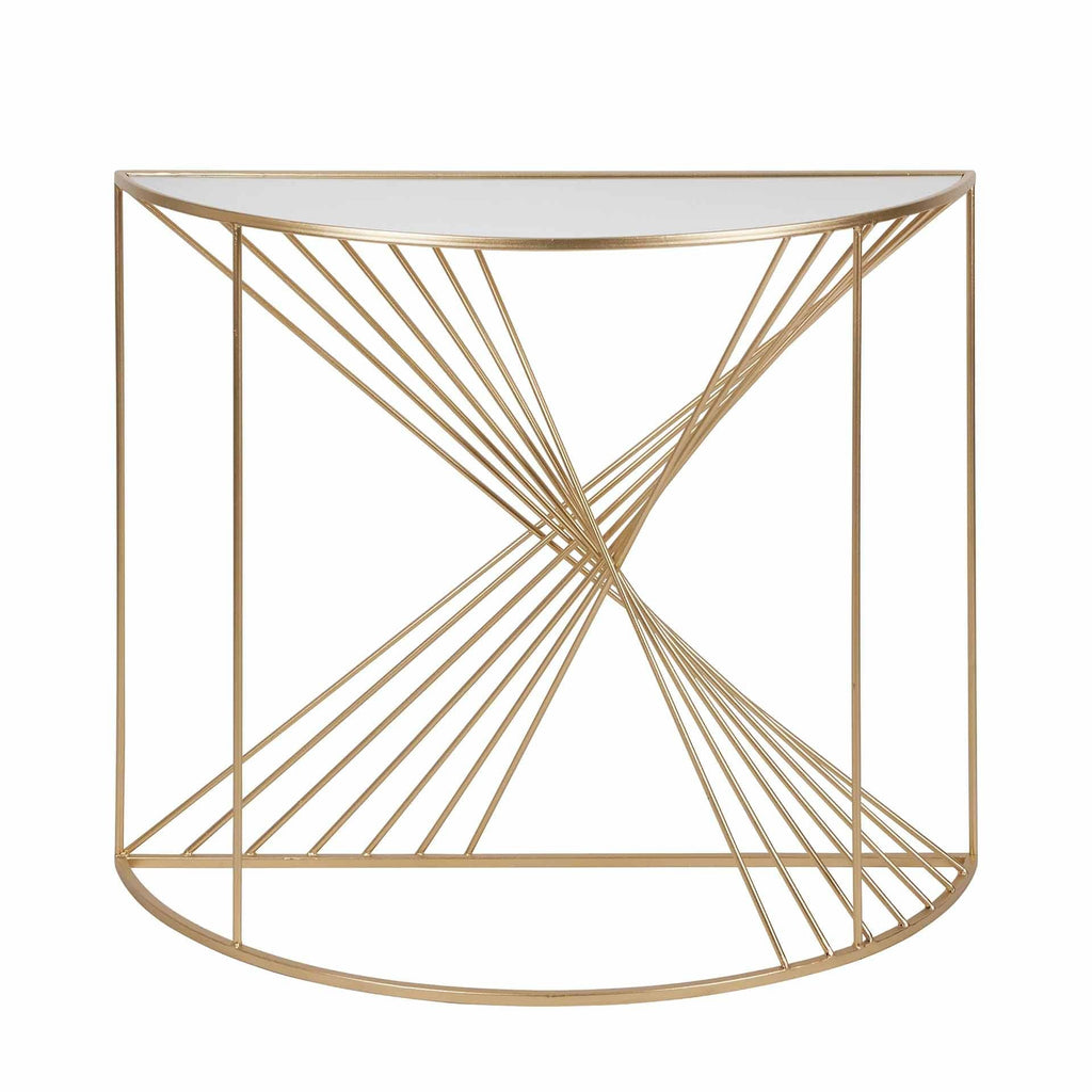 Glass and Gold Metal Half Moon Console Table | Consoles and Desks | Rūma