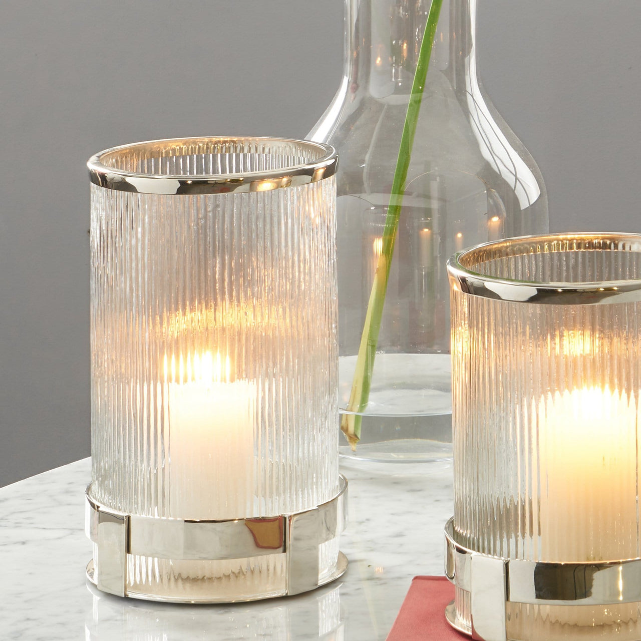 Silver Metal and Clear Textured Glass Tall Hurricane | Home Accents | Rūma