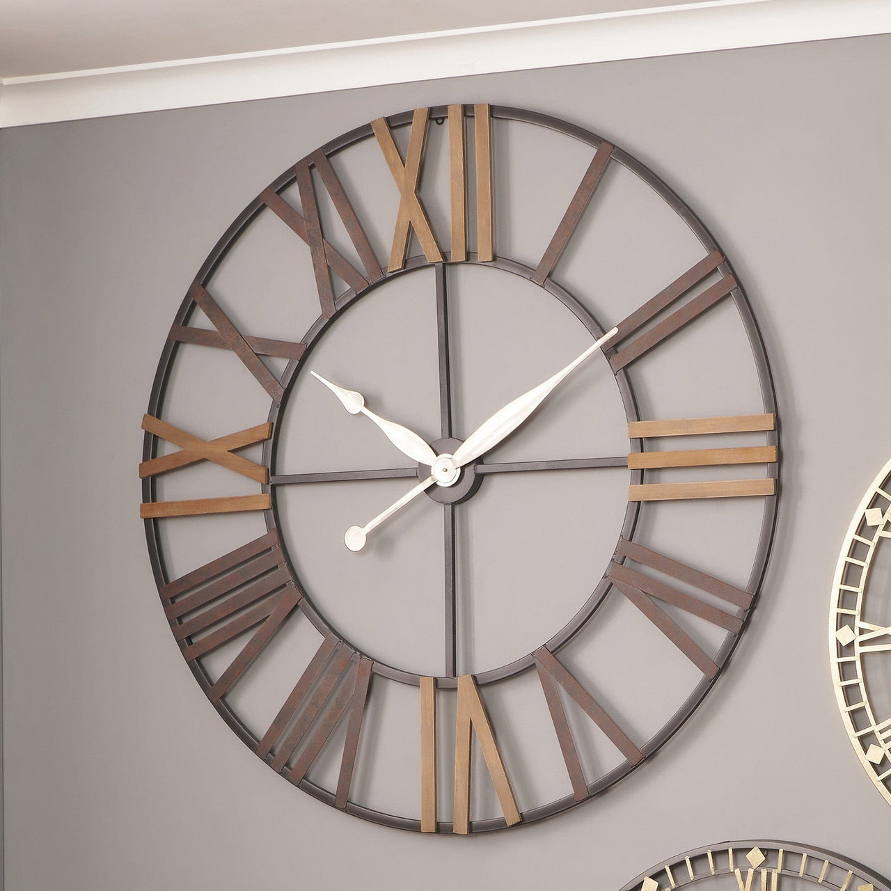 Grey Metal & Wood Round Skeleton Wall Clock | Home Accents | Ruma