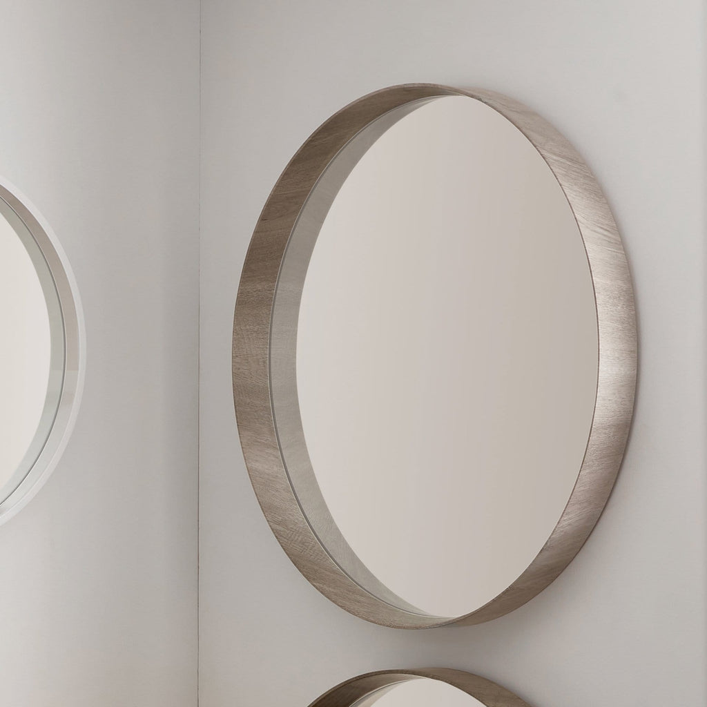 Grey Oak Wood Veneer Round Mirror | Home Accents