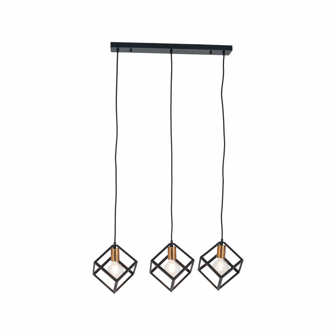 Matt Black Metal Three Cube Pendant | Lighting