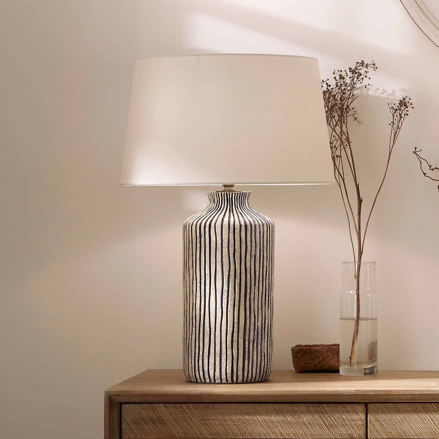 Blue and White Striped Stoneware Table Lamp | Lighting | Rūma