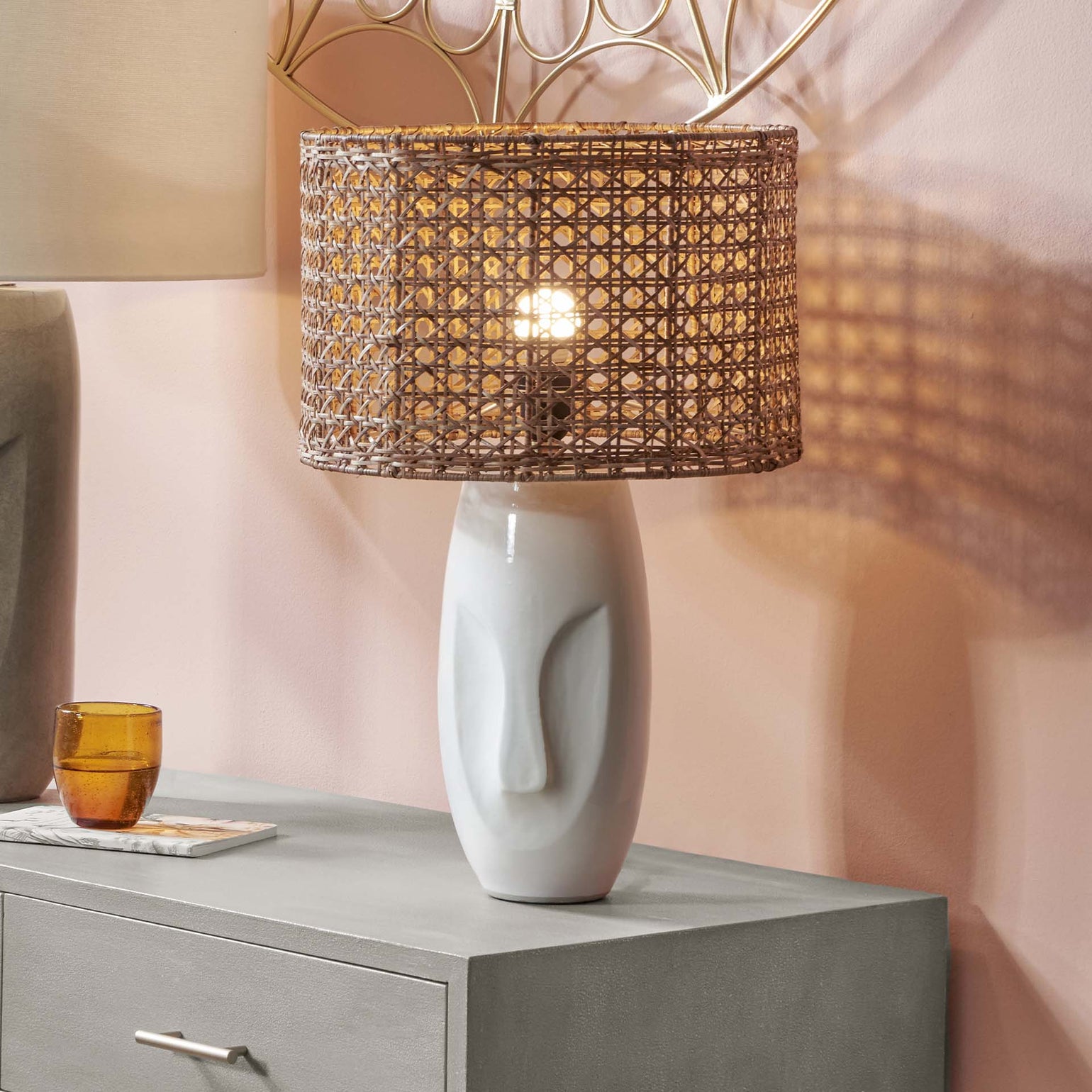 White Face Design Small Stoneware Table Lamp | Lighting