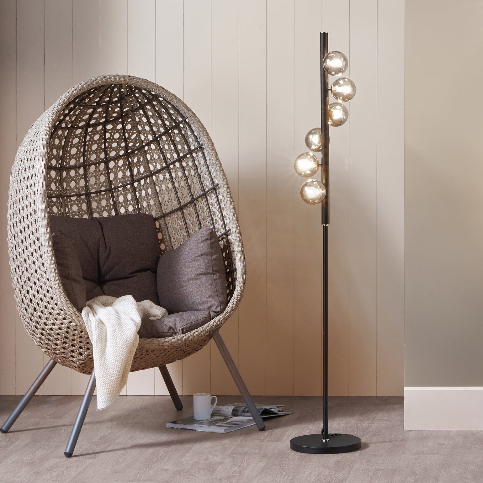 Smoke Glass Ball and Black Metal Floor Lamp | Lighting | Rūma