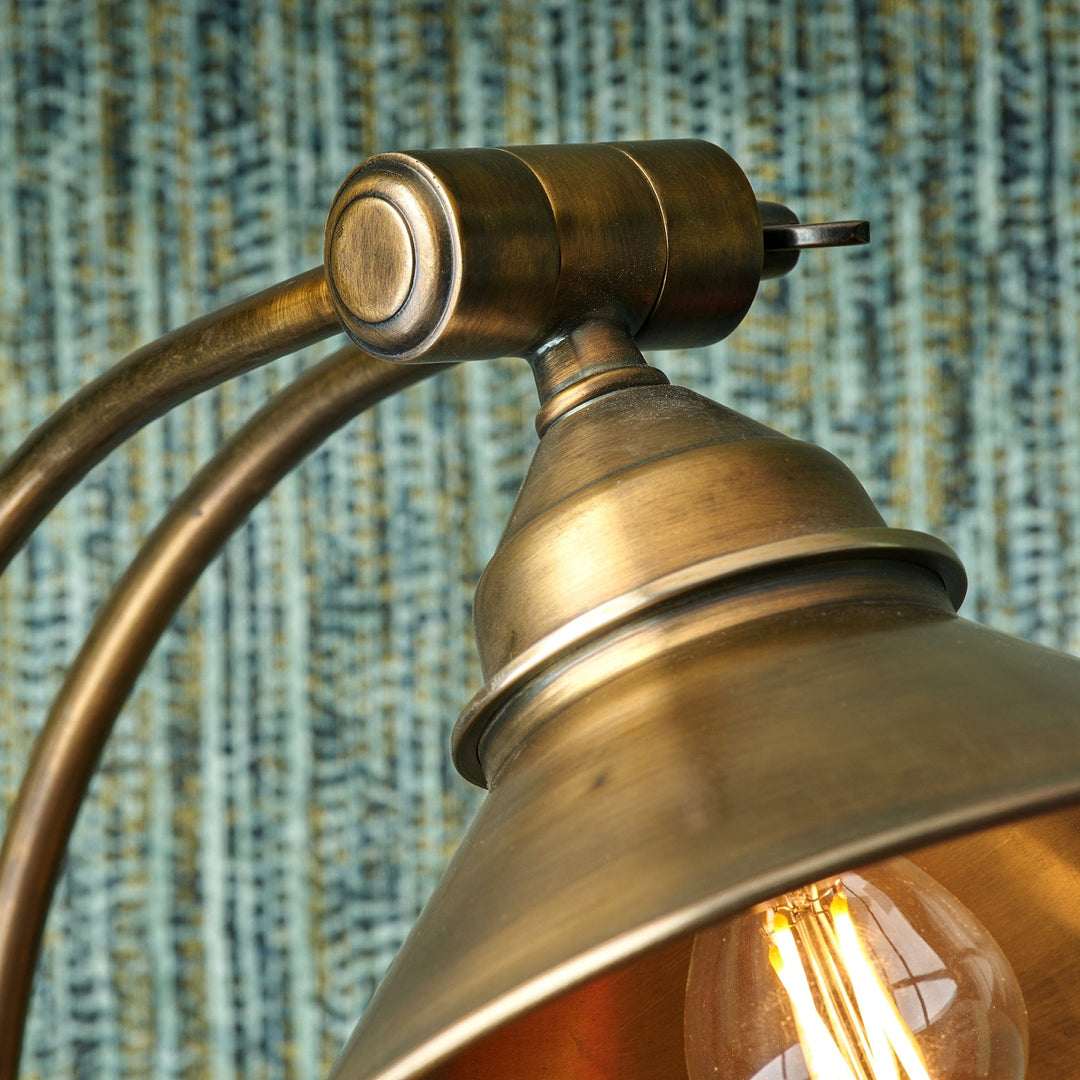 Antique Brass Metal Arched Arm Task Table Lamp | Lighting