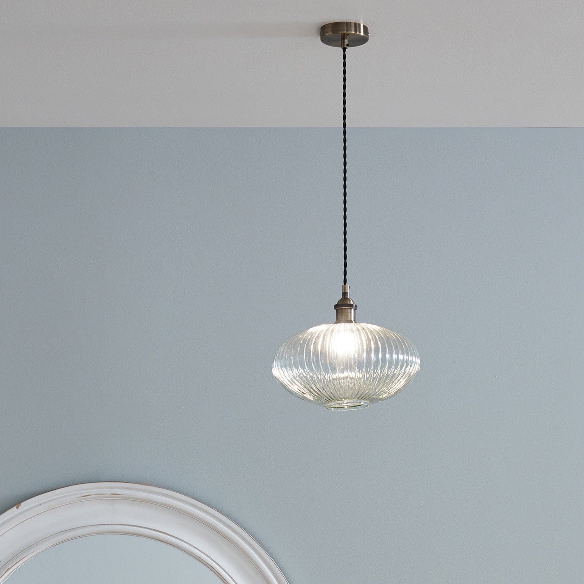 Clear Ribbed Glass Oval Pendant | Lighting