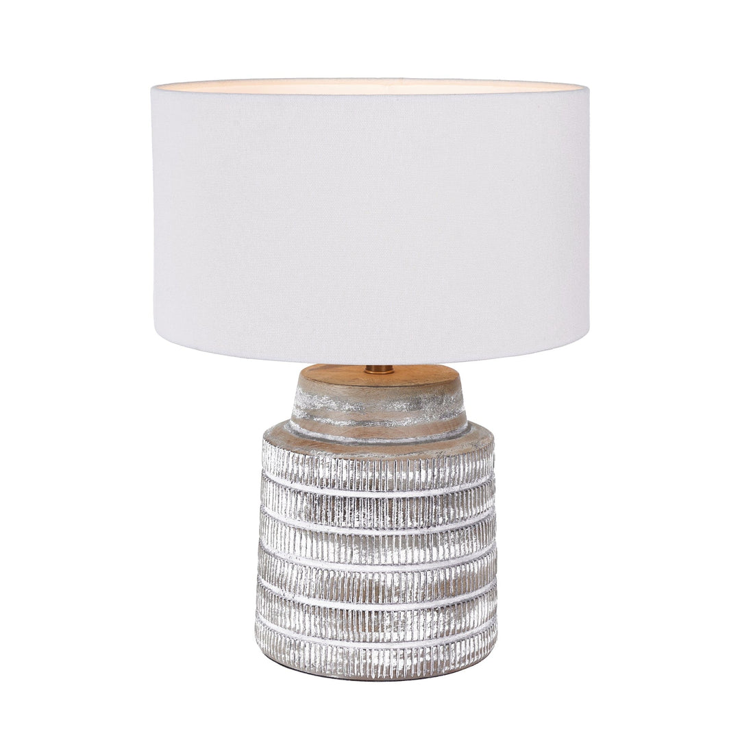 White Wash Wood Textured Short Table Lamp | Lighting