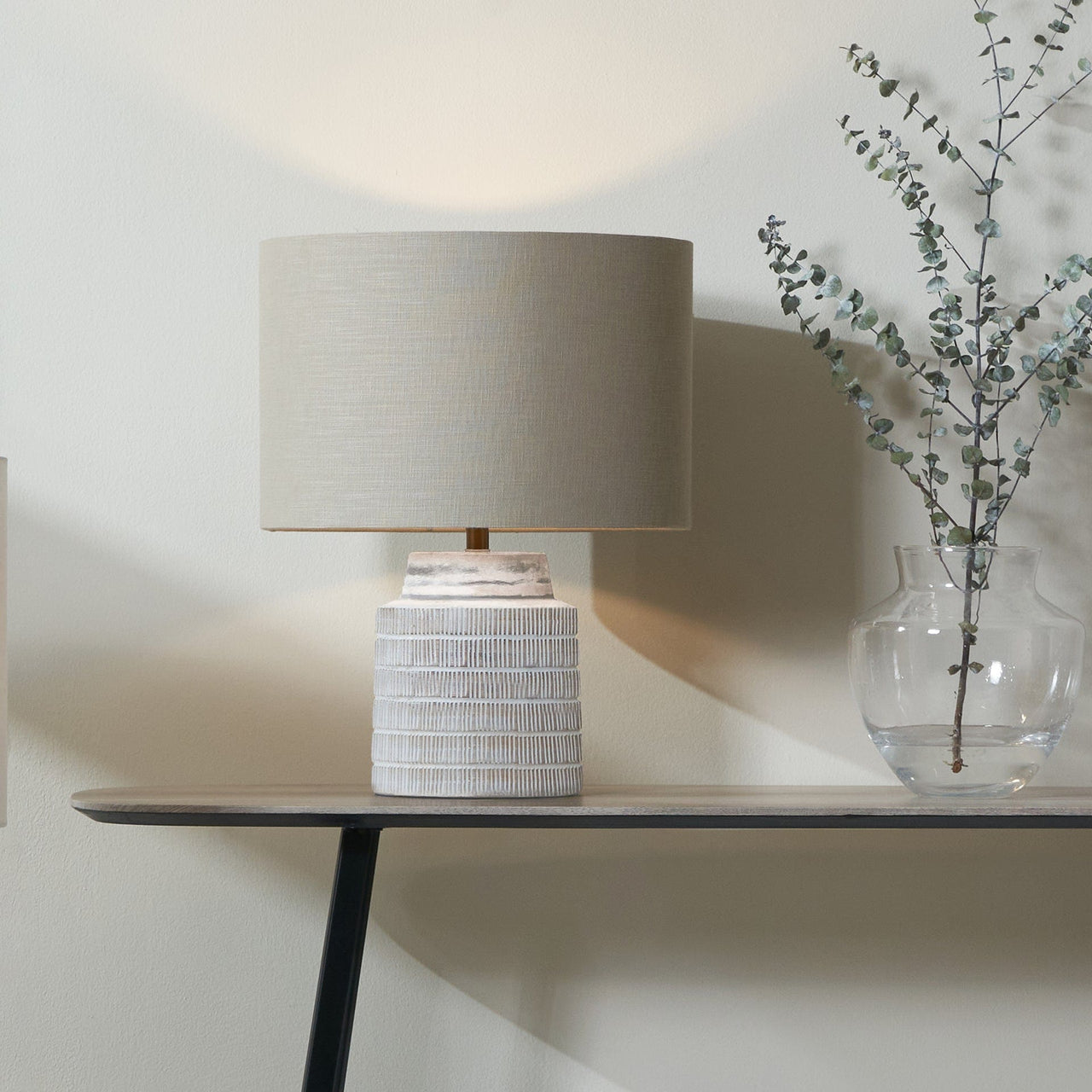 White Wash Wood Textured Short Table Lamp | Lighting