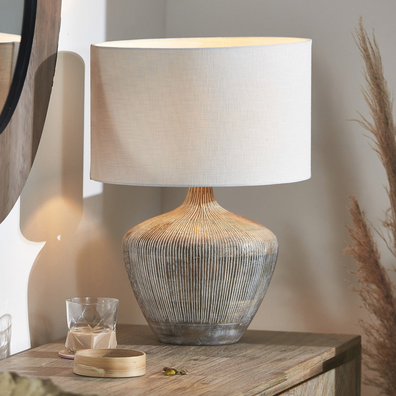 White Wash Textured Wood Table Lamp | Lighting