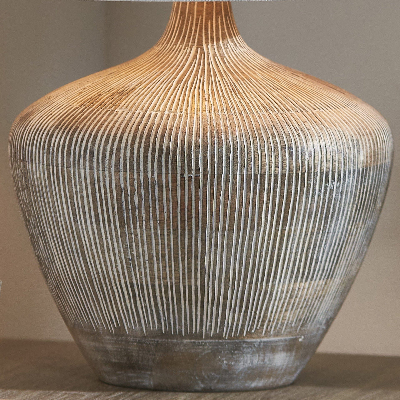 White Wash Textured Wood Table Lamp | Lighting