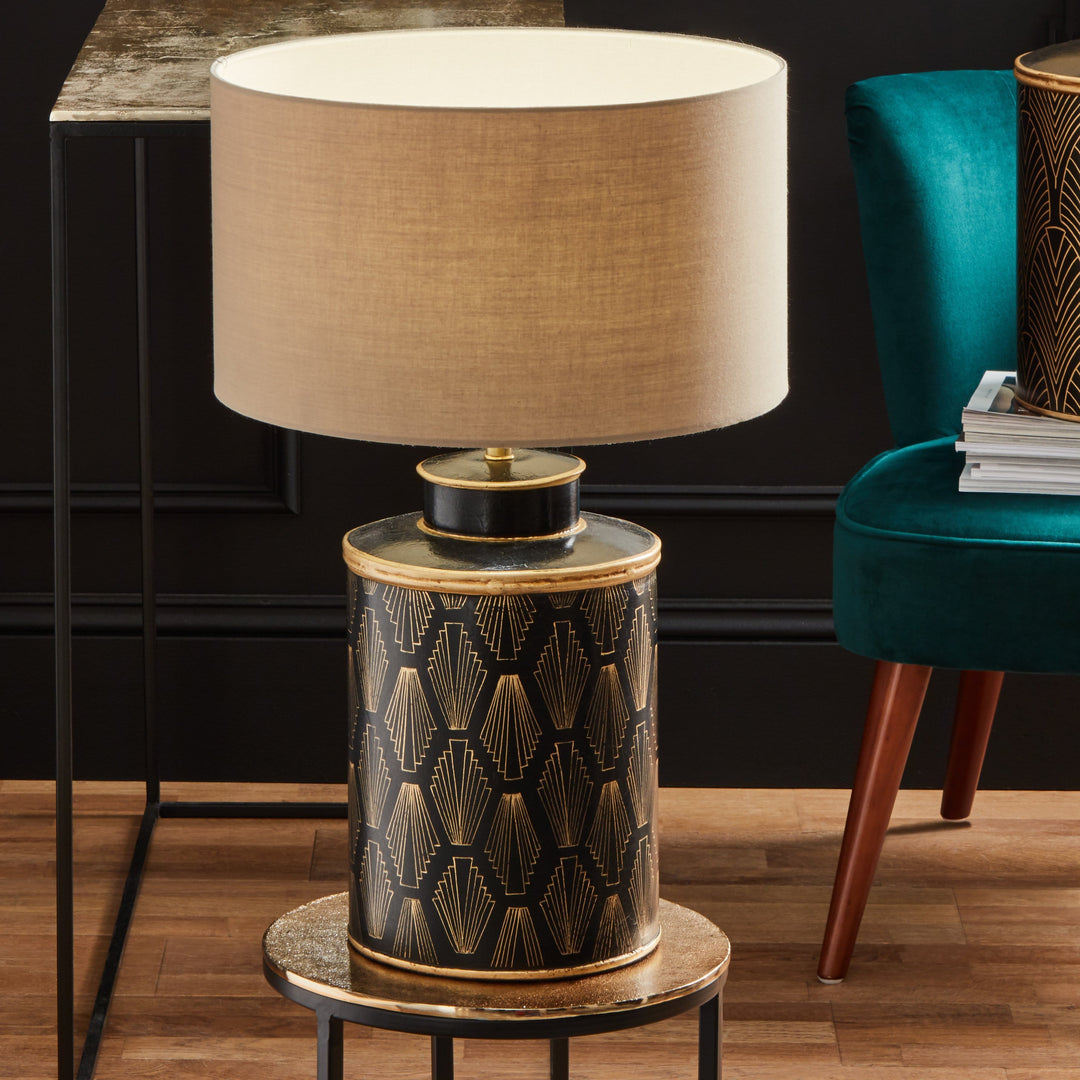 Black Art Deco Hand Painted Table Lamp | Lighting | Ruma