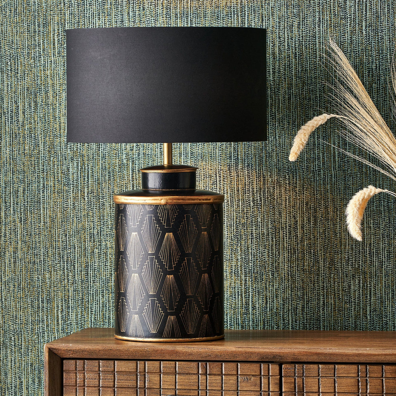 Black Art Deco Hand Painted Table Lamp | Lighting | Ruma