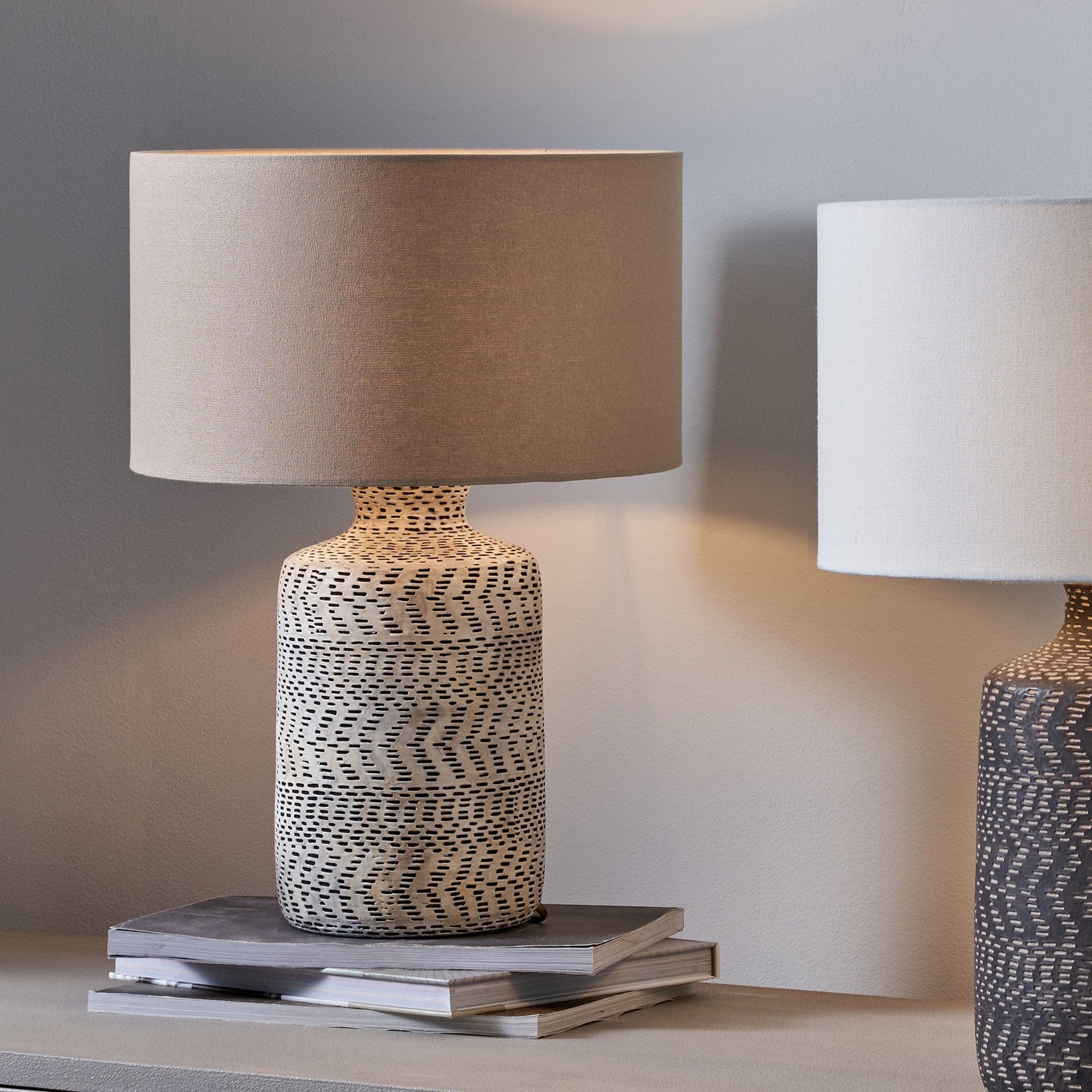 Textured Natural and Black Stoneware Table Lamp | Lighting