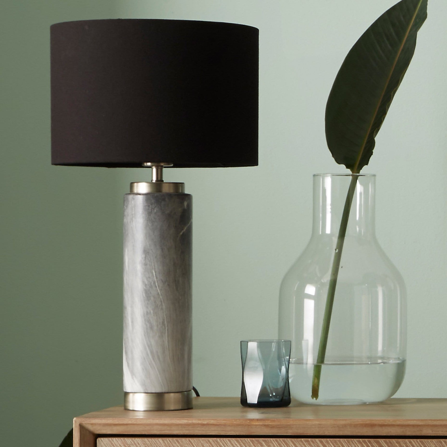 Grey Marble Effect Tall Ceramic Table Lamp | Table Lamps | Rūma