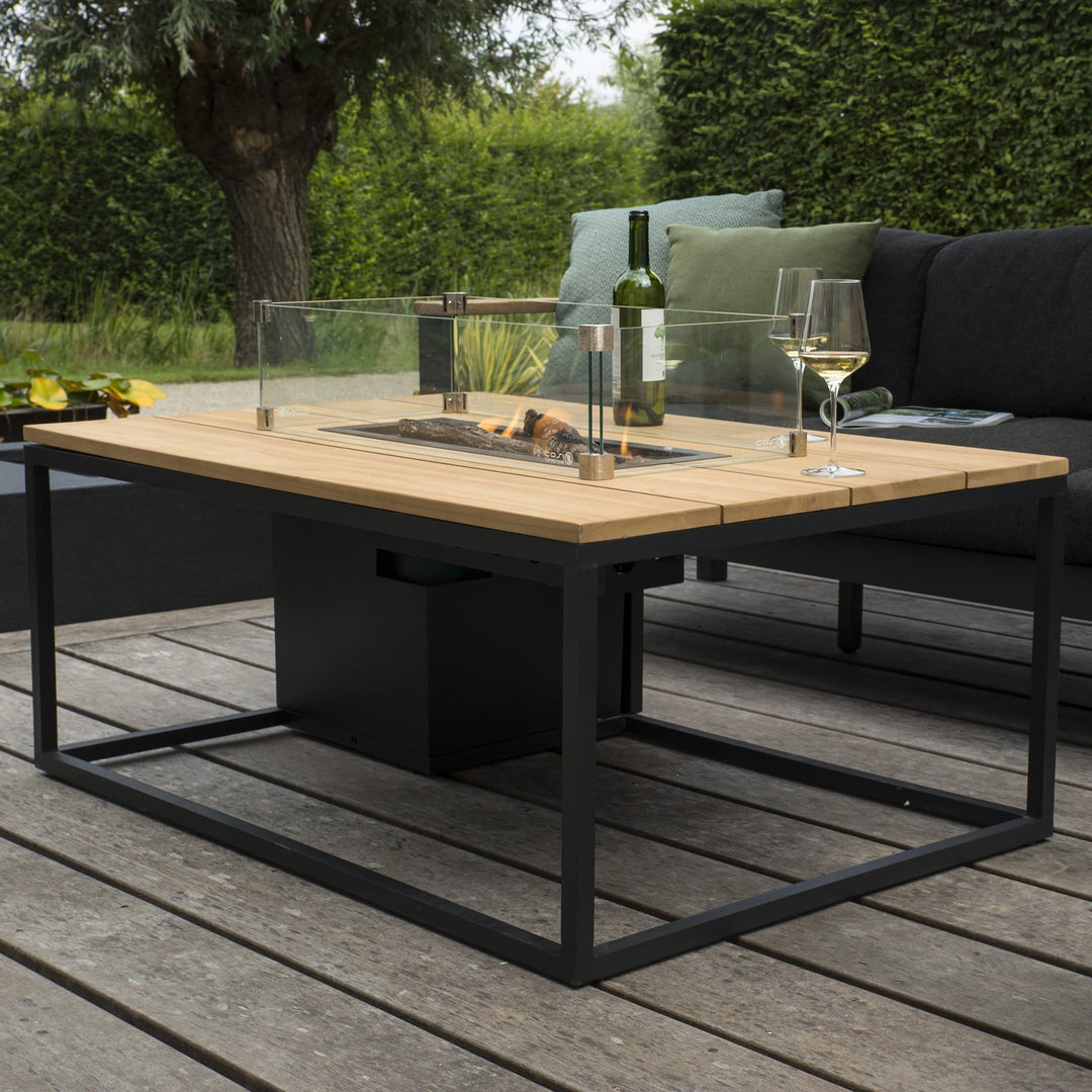 Cosiloft Black & Teak Rectangular Coffee Table Fire Pit | Ruma