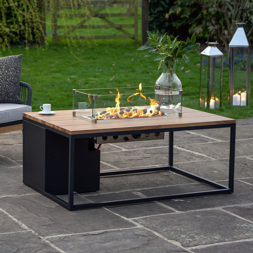 Cosiloft Black & Teak Rectangular Coffee Table Fire Pit | Ruma