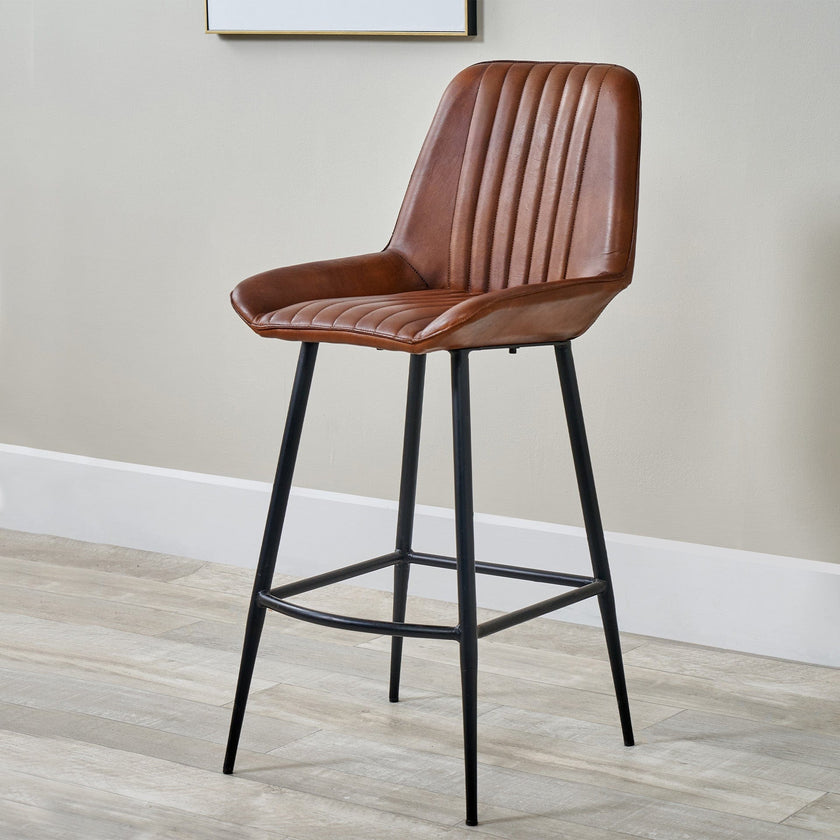 Vintage Brown Leather Retro Bar Stool | Seating